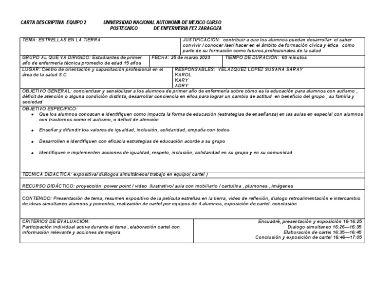 Carta Descriptiva | PDF | Aprendizaje | Cognición
