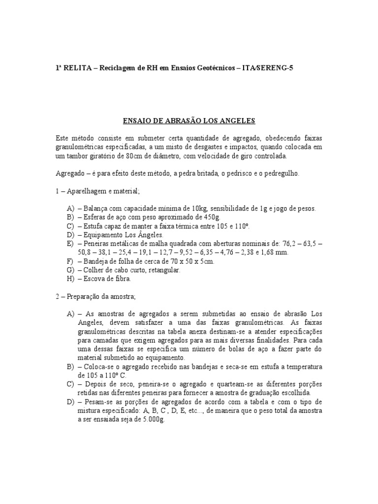 Ensaio de Abrasão Los Angeles | PDF | Engenharia Civil | Materiais