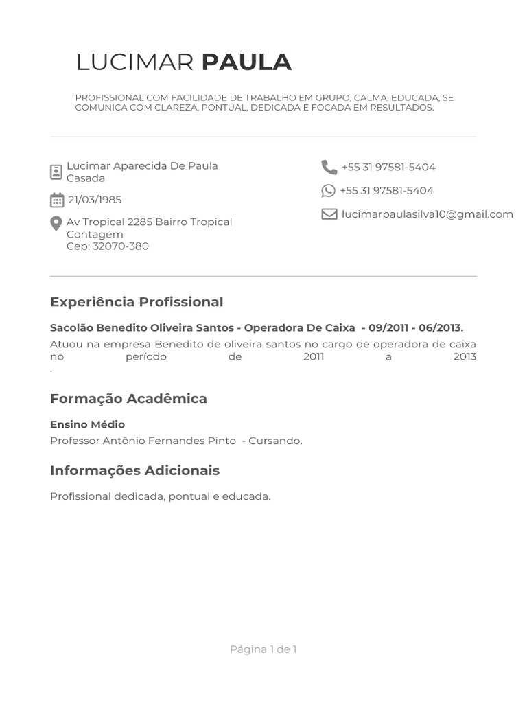 Currículo Lucimar Paula | PDF