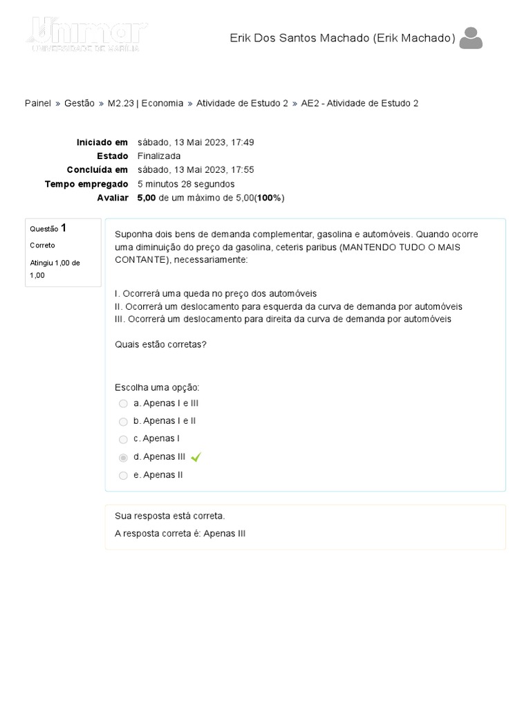 AE2 - Atividade de Estudo 2 | PDF | Demanda | Oferta (economia)