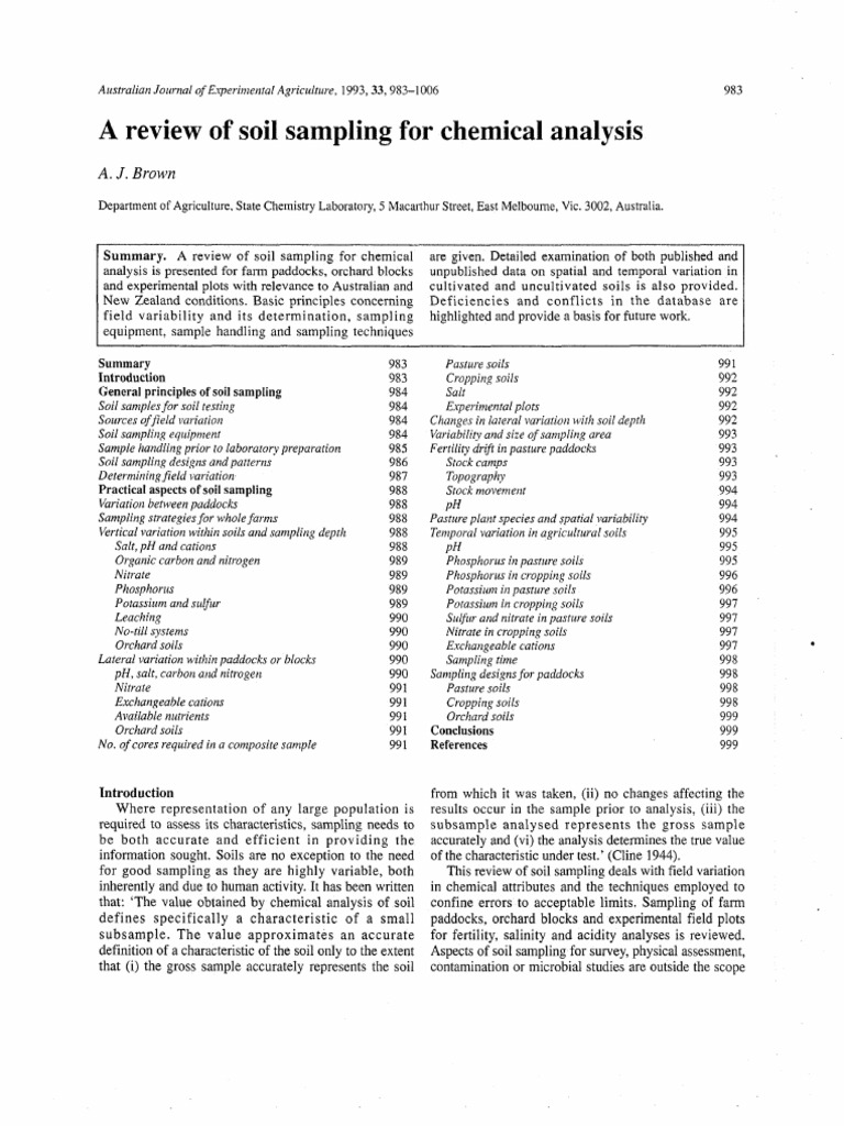 Brown 1993 | PDF | Soil | Sampling (Statistics)