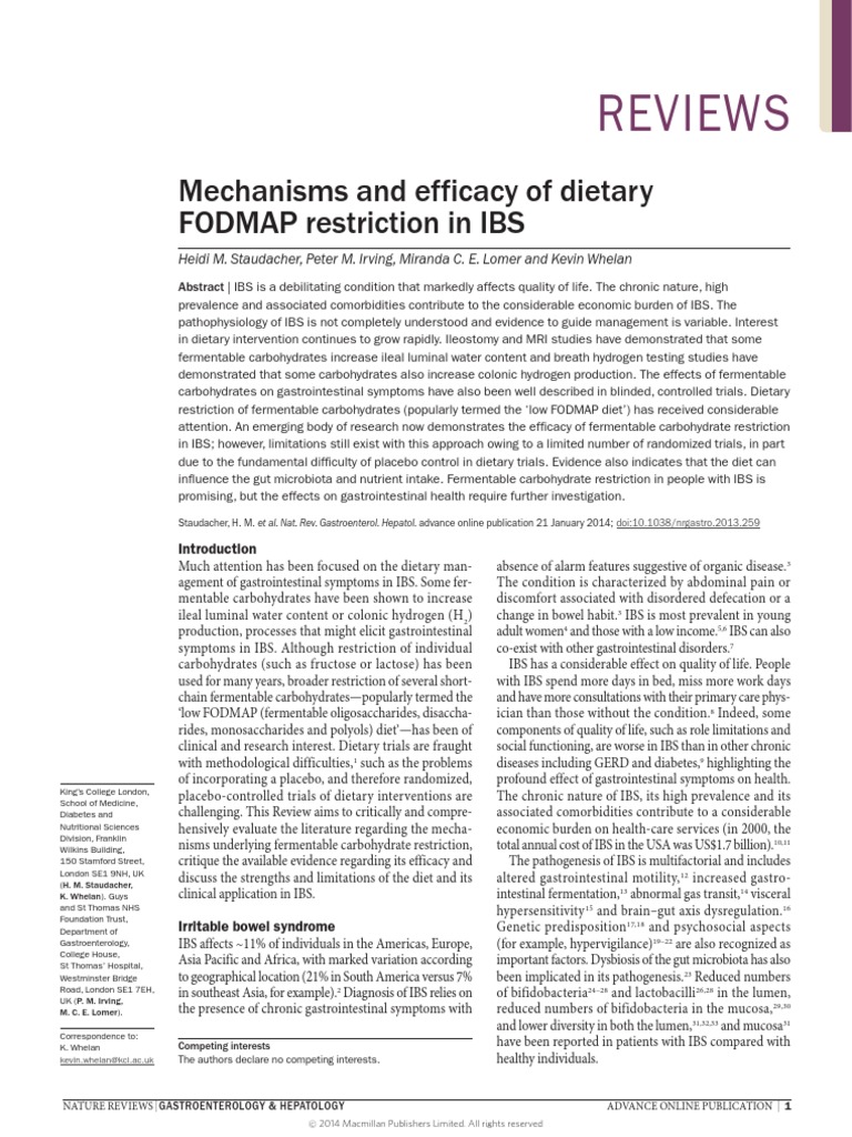Mechanisms and Efficacy of Dietary FODMAPS Restriction in IBS | PDF | Irritable Bowel Syndrome ...