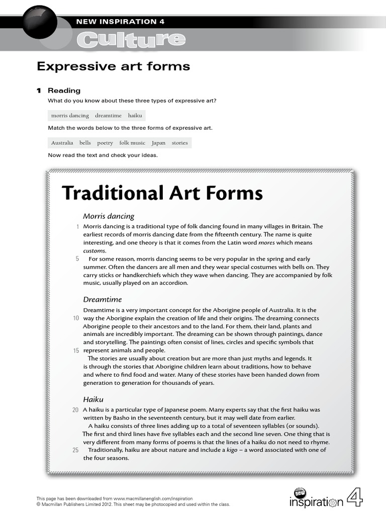 Expressive Art Forms: Morris, Dreamtime, Haiku | PDF | Dances | Haiku