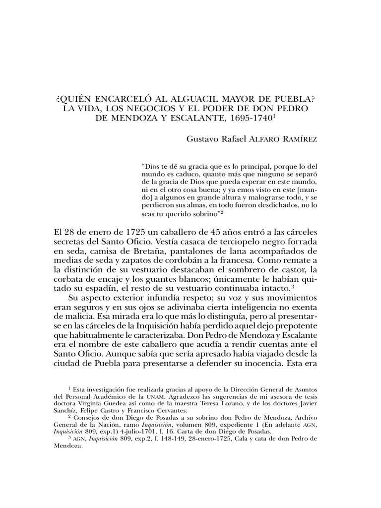 Quién Encarceló Al Alguacil Mayor de Puebla. Pedro de Mendoza y ...