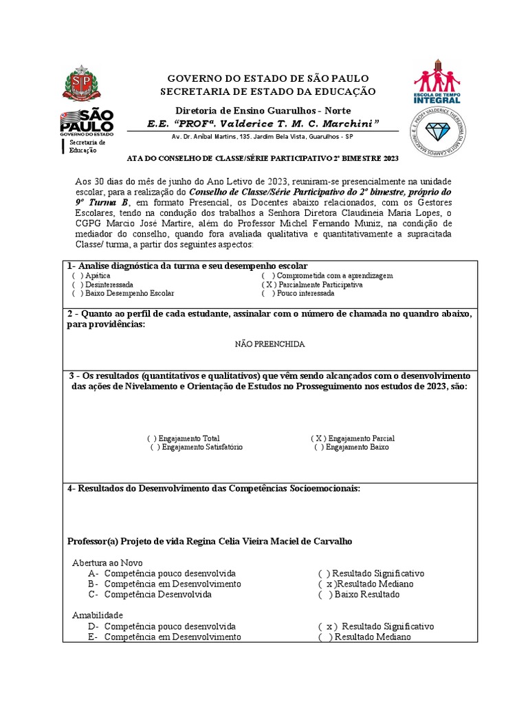 Ata de Conselho de Classe-9ºb | PDF | Science | Ciência cognitiva