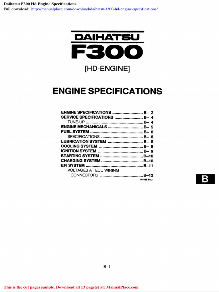 Daihatsu F300 HD Engine Specs Guide | PDF | Computers | Technology ...