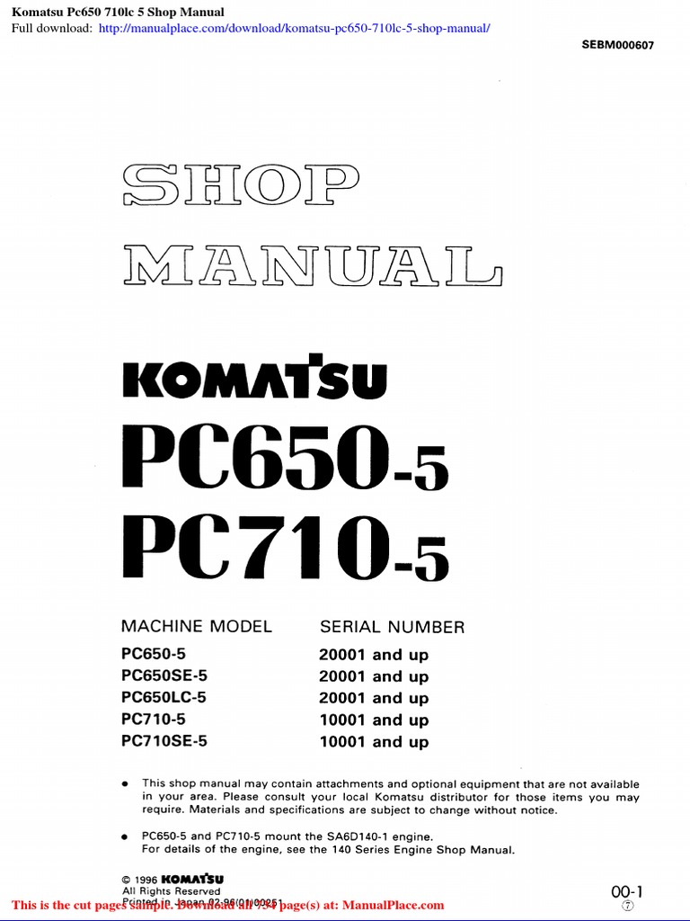Komatsu Pc650 710lc 5 Shop Manual | PDF