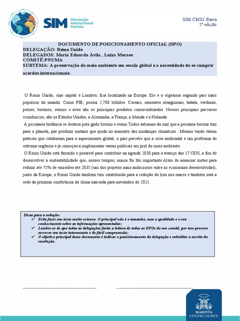 Cópia de DPO Modelo Documento Posicionamento Oficial 2021 | PDF