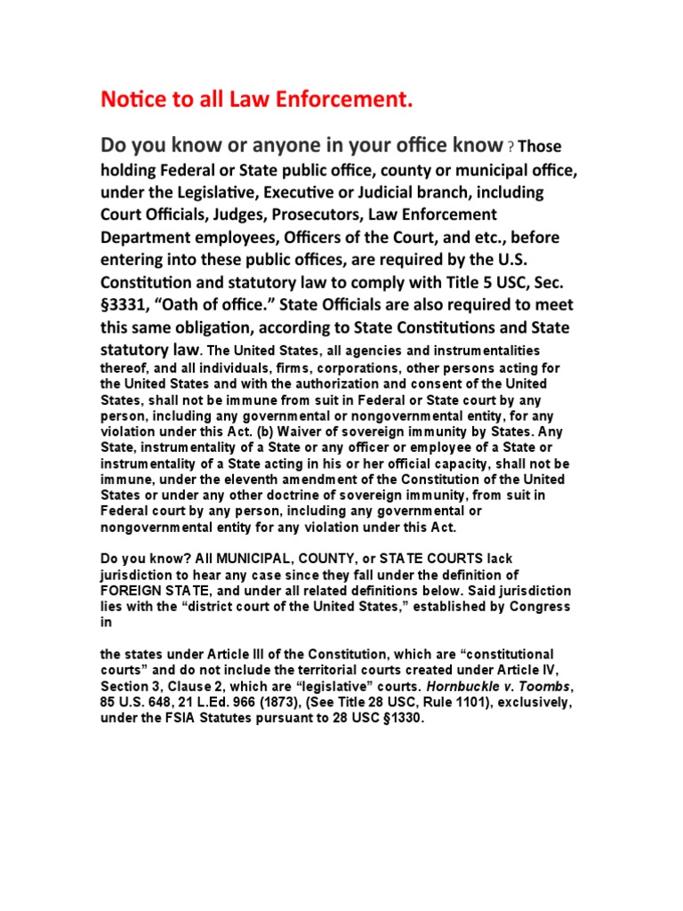 Notice To All Law Enforcement | PDF