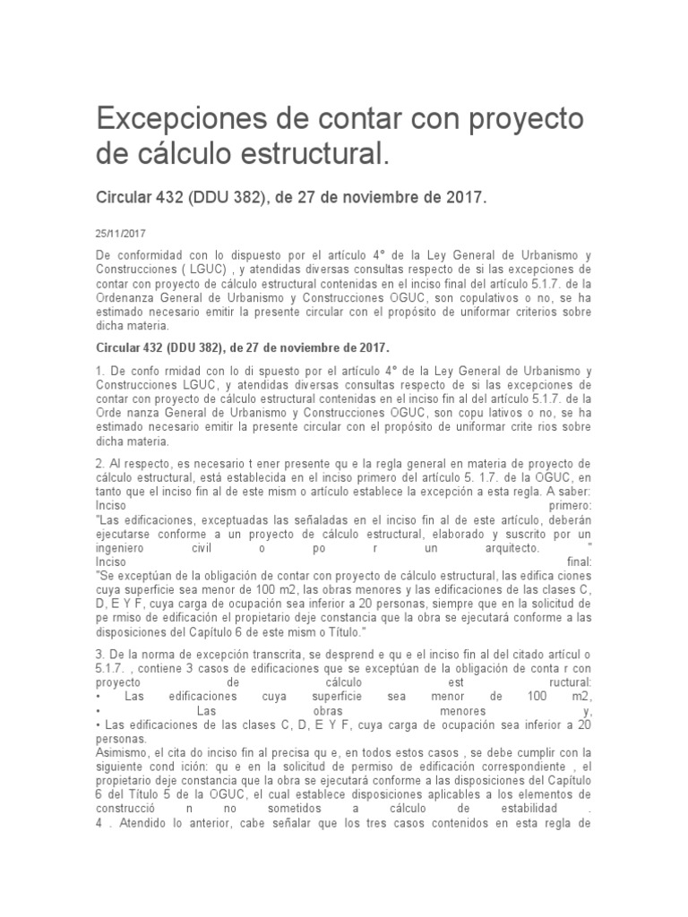 Art. 5.1.7. Excepciones de Contar Con Proyecto de Cálculo Estructural | PDF | Justicia | Crimen ...