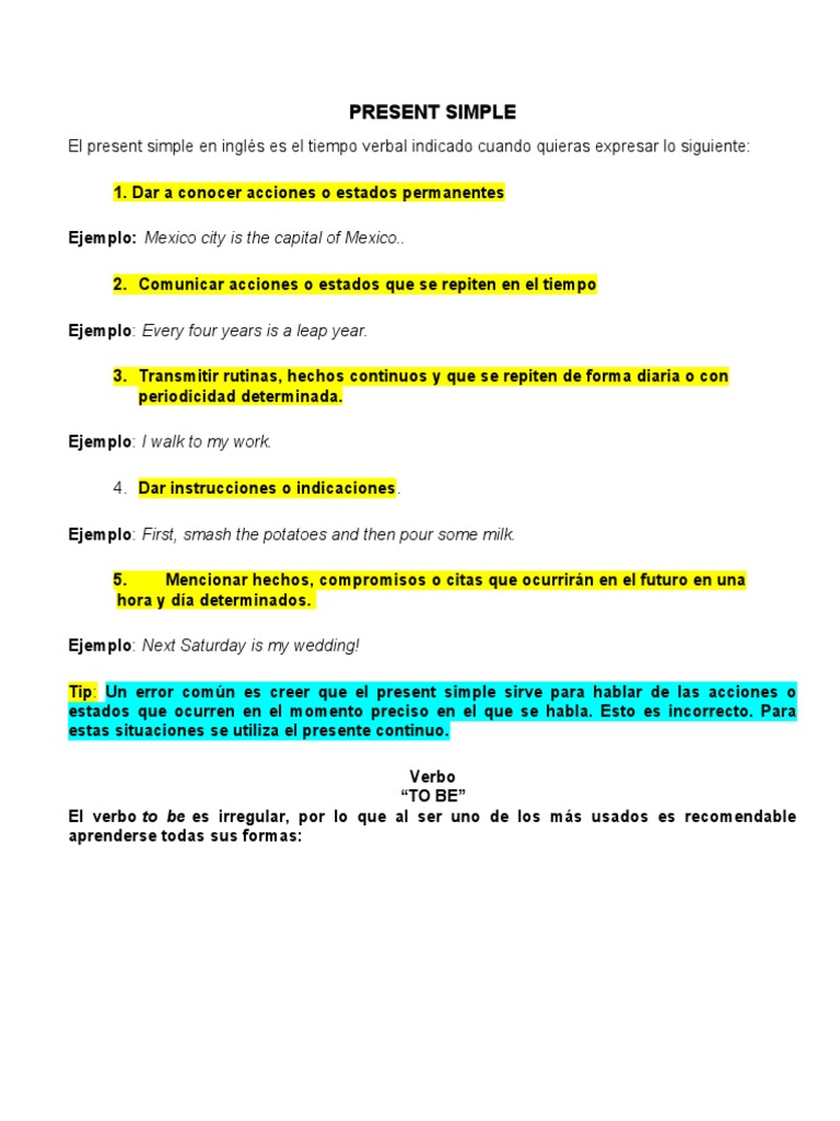 Estructura y uso del presente simple | PDF | Verbo | Lingüística