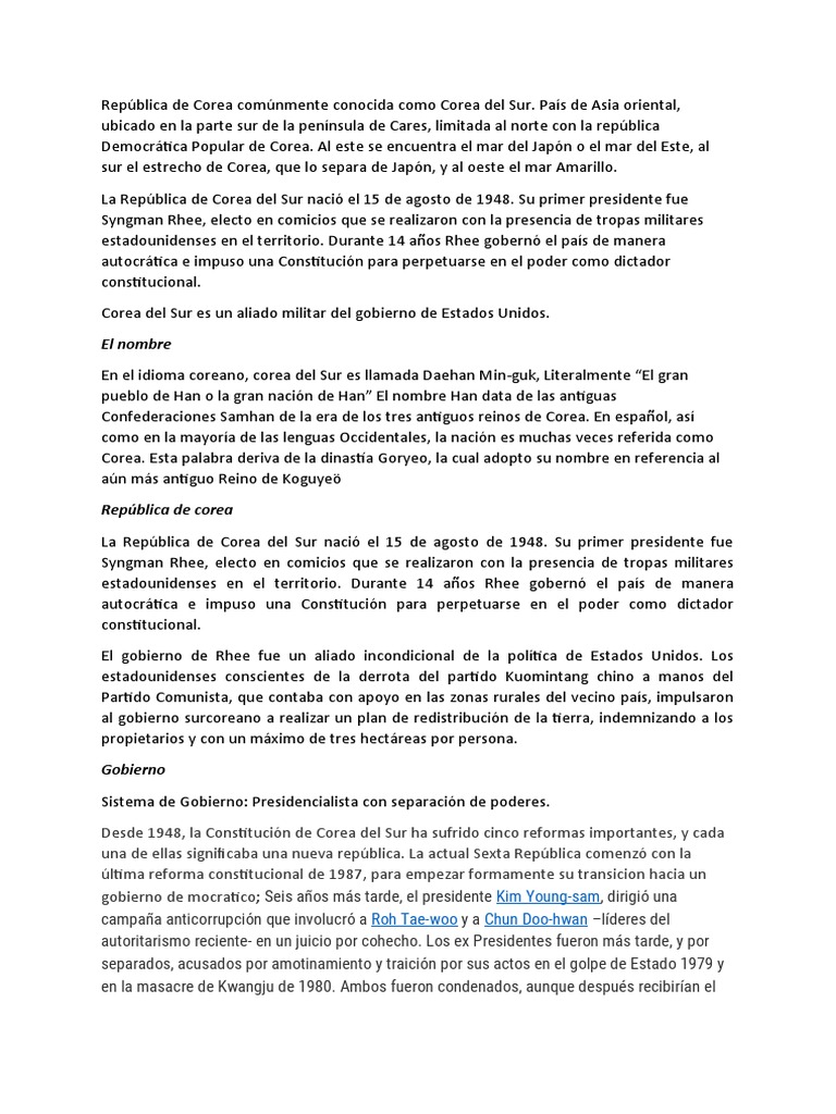 Corea Del Sur Pdf Corea Del Sur Política Mundial