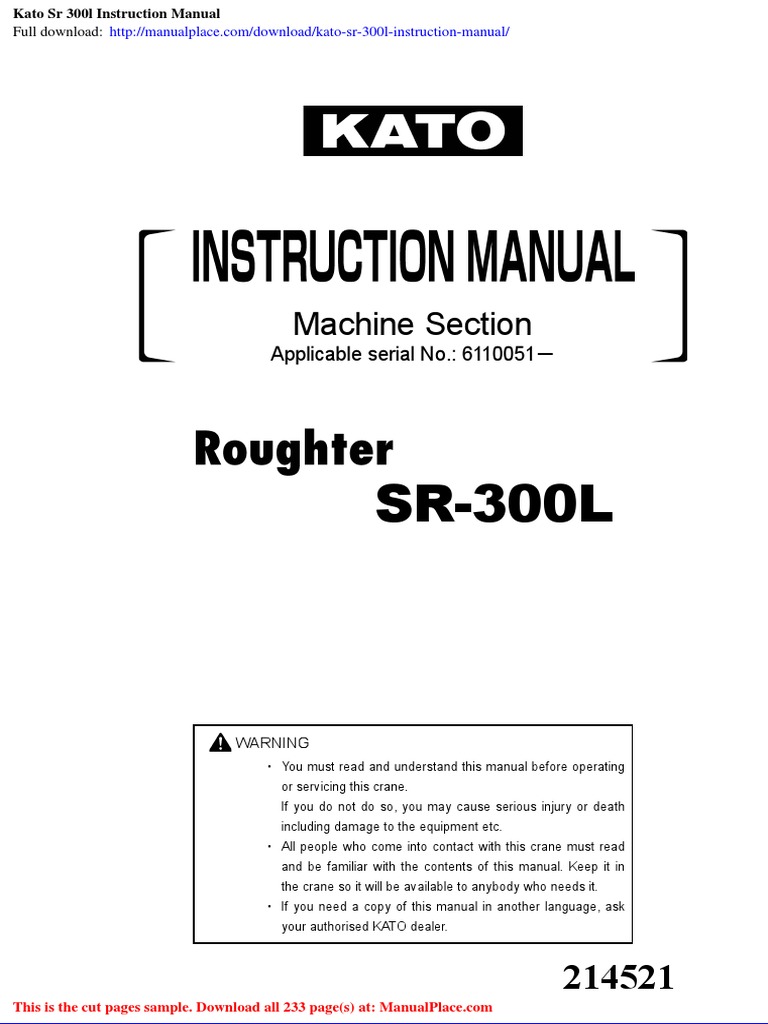 Kato SR 300l Instruction Manual | PDF | Crane (Machine) | Brake