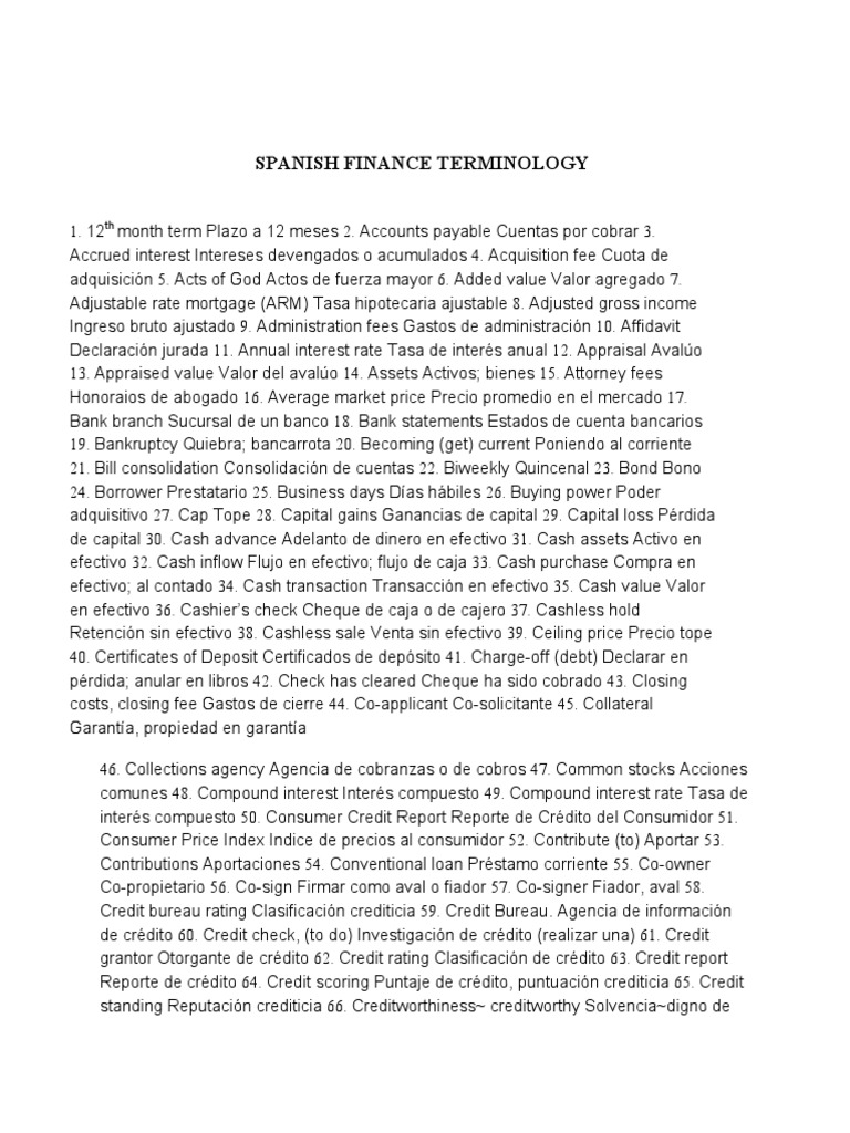 22 Finance Terminology for Spanish-edited | PDF | Bolsa | Préstamo ...