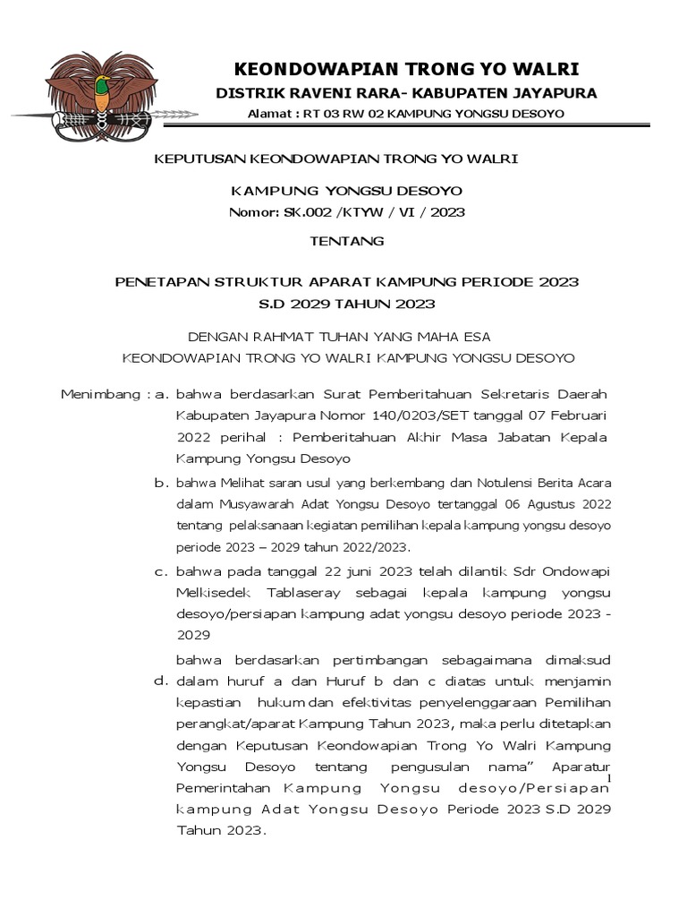 Keondowapian Trong Yo Walri Struktur Aparat Kampung | PDF