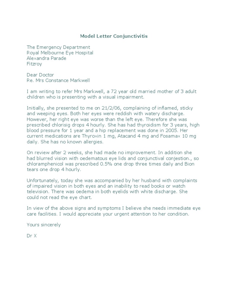 Model Letter Conjunctivitis | PDF