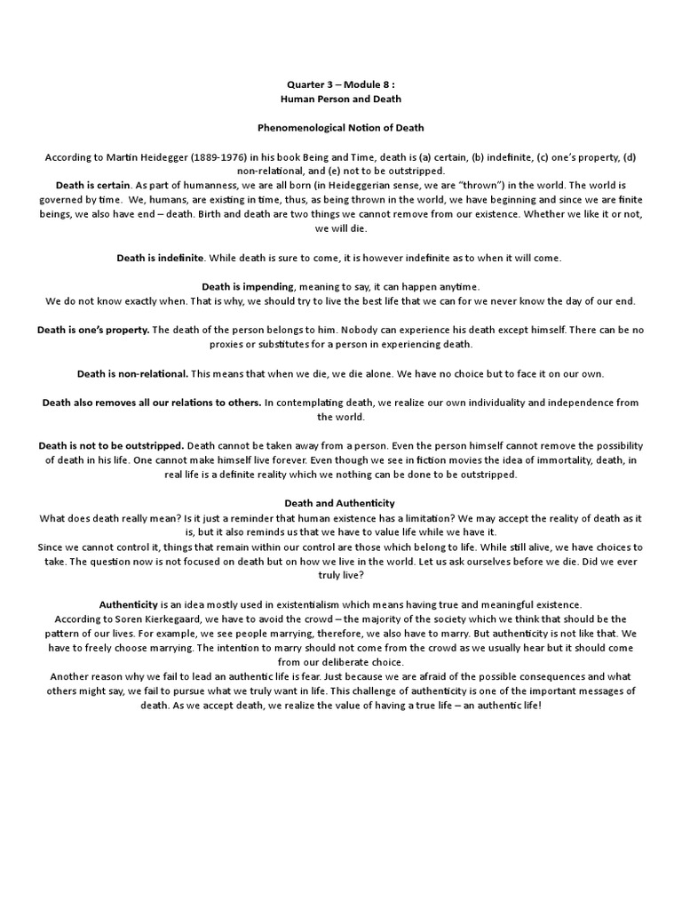 Q3 M8 Philosophy | PDF | Authenticity (Philosophy) | Death