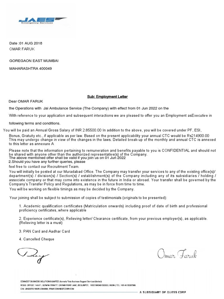 Appointment LETTER | PDF | Employment | Salary