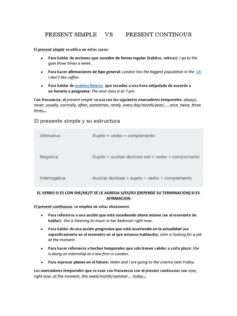 Present Simple VS Present Continous | PDF | Art