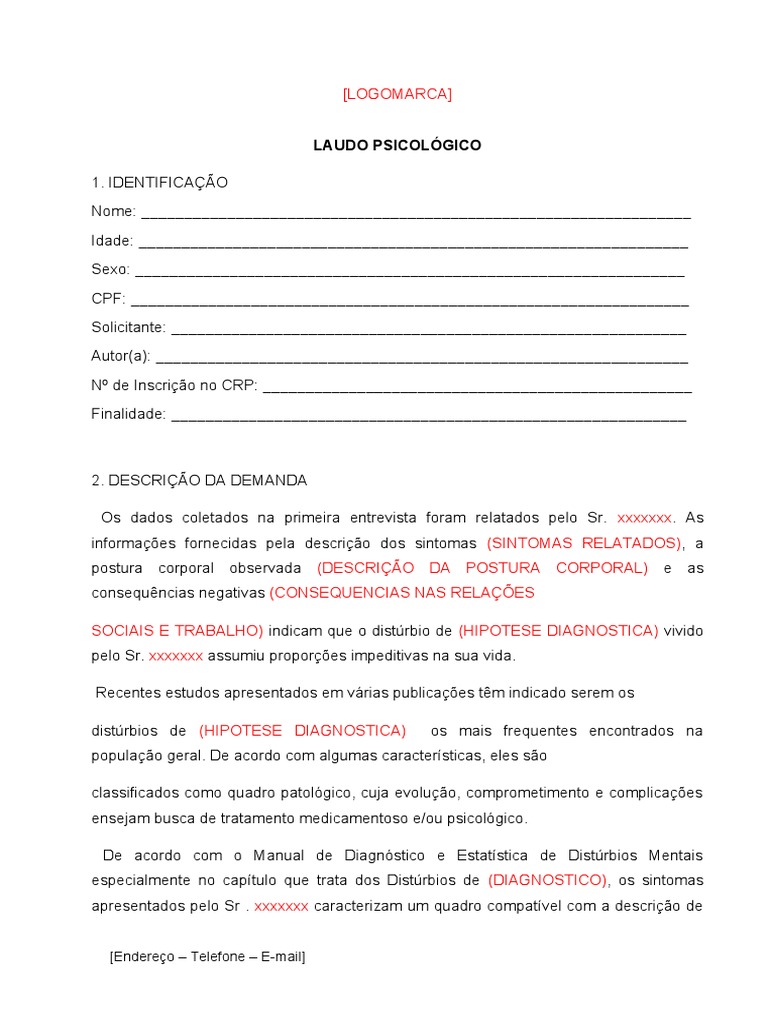 Laudo Psicologico Modelo 1 | PDF | Psicologia | Distúrbio mental