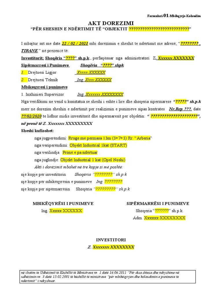 01 Akt Dorezimi Sheshi | PDF