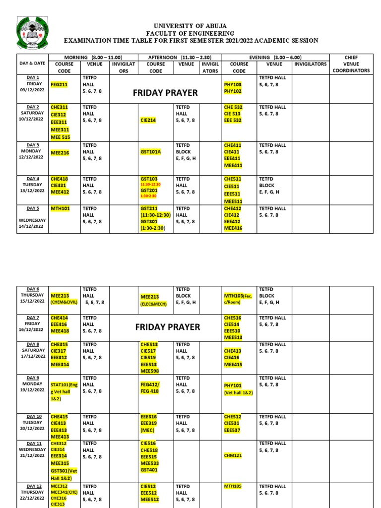 2nd Revised1st Sem Exam Time Table - 2021-22 | PDF