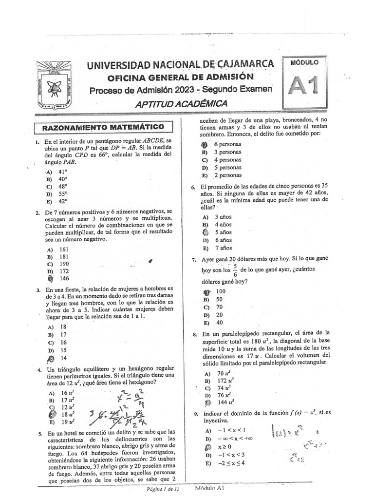 Exámen UNC 2023 II Módulo A1 | PDF