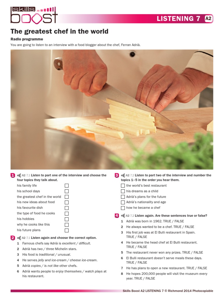 A2 Listening 7 | PDF | Gastronomy | Restaurants