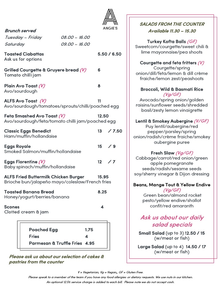 Angies Chiswick Menu Summer 2022 | PDF | Coleslaw | Foods