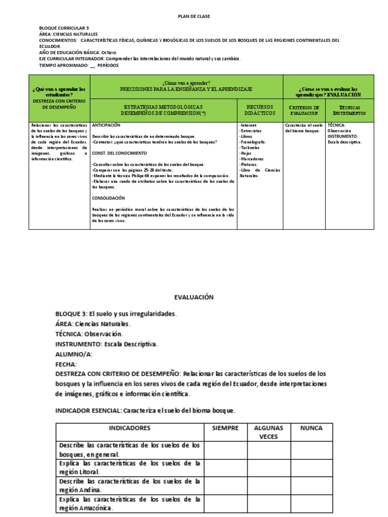 Plan de Clase-Ciencias | PDF | Aprendizaje | Evaluación