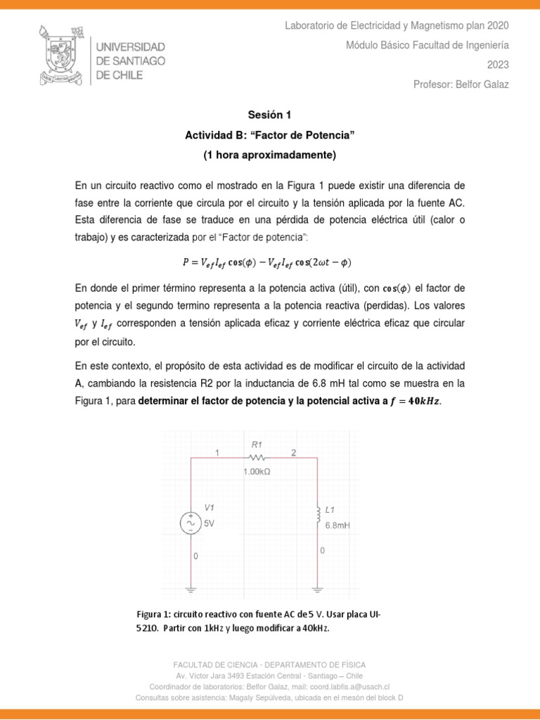 Actividad 1B Factor de Potencia Circuito RL | PDF | Energia electrica | voltaje