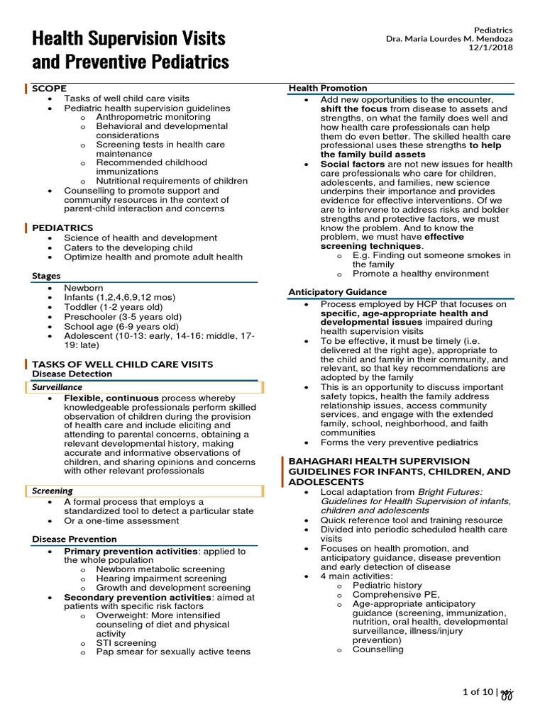 Health Supervision Visits and Preventive Pediatrics | PDF | Infants ...