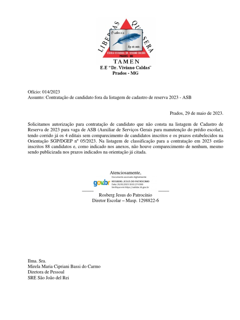 Oficio 014-2023 - Contratacao Nao Inscrito Assinado | PDF