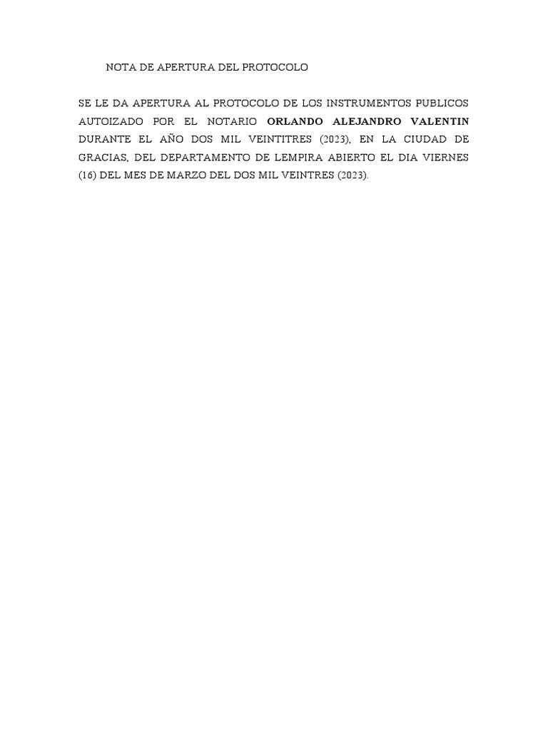 Nota de Apertura Del Protocolo | PDF | Derecho Civil (Common Law) | Justicia