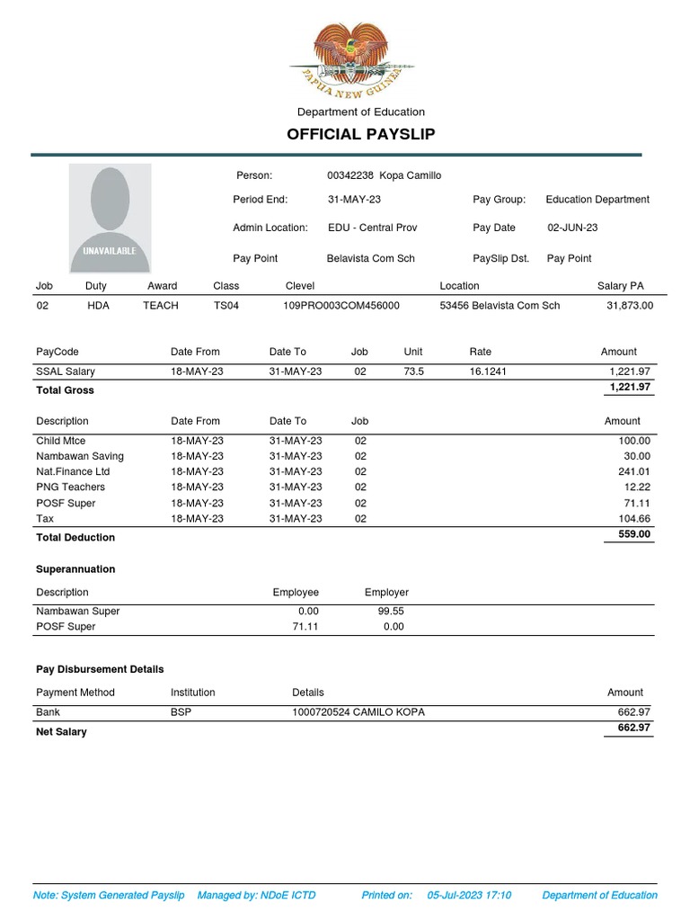 Official Payslip: Department of Education | PDF | Paycheck | Economies
