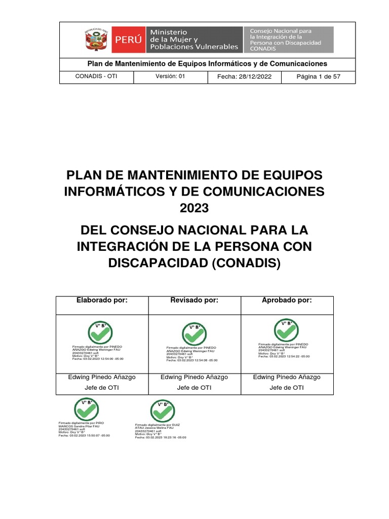 El Plan de Mantenimiento de Equipos Informáticos y Comunicaciones 2023-CONADIS PDF | PDF ...