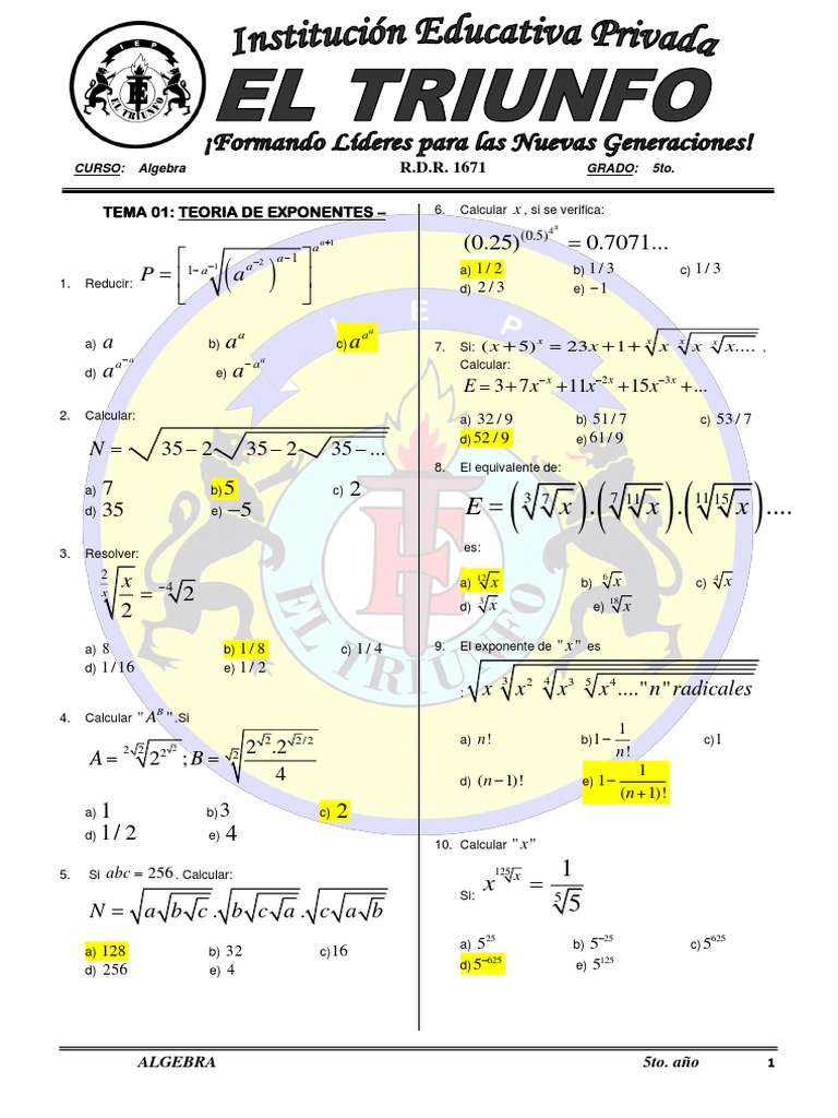 Álgebra Avanzada para 5to Año | PDF | Matemáticas
