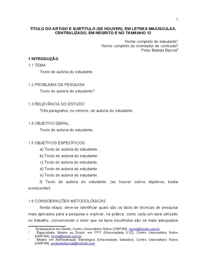 26 Apêndice H Modelo de Projeto de Pesquisa de TCC I | PDF
