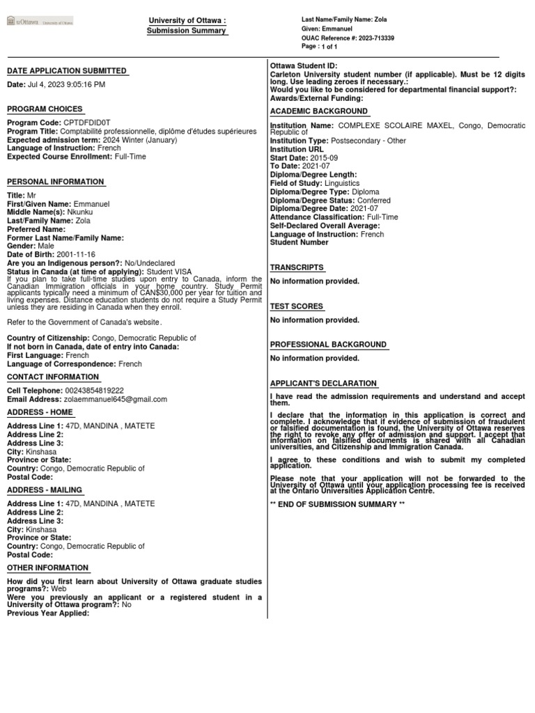 Application Summary | PDF | Mail