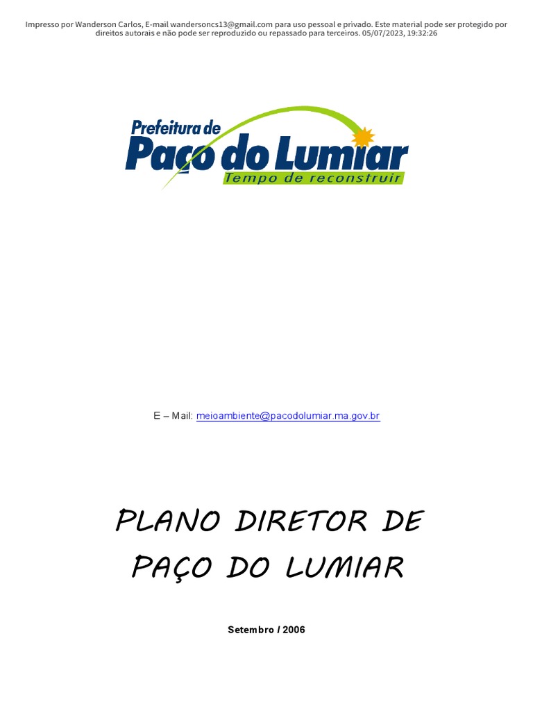 Plano Diretor de Paço do Lumiar | PDF | Desperdício | Saneamento