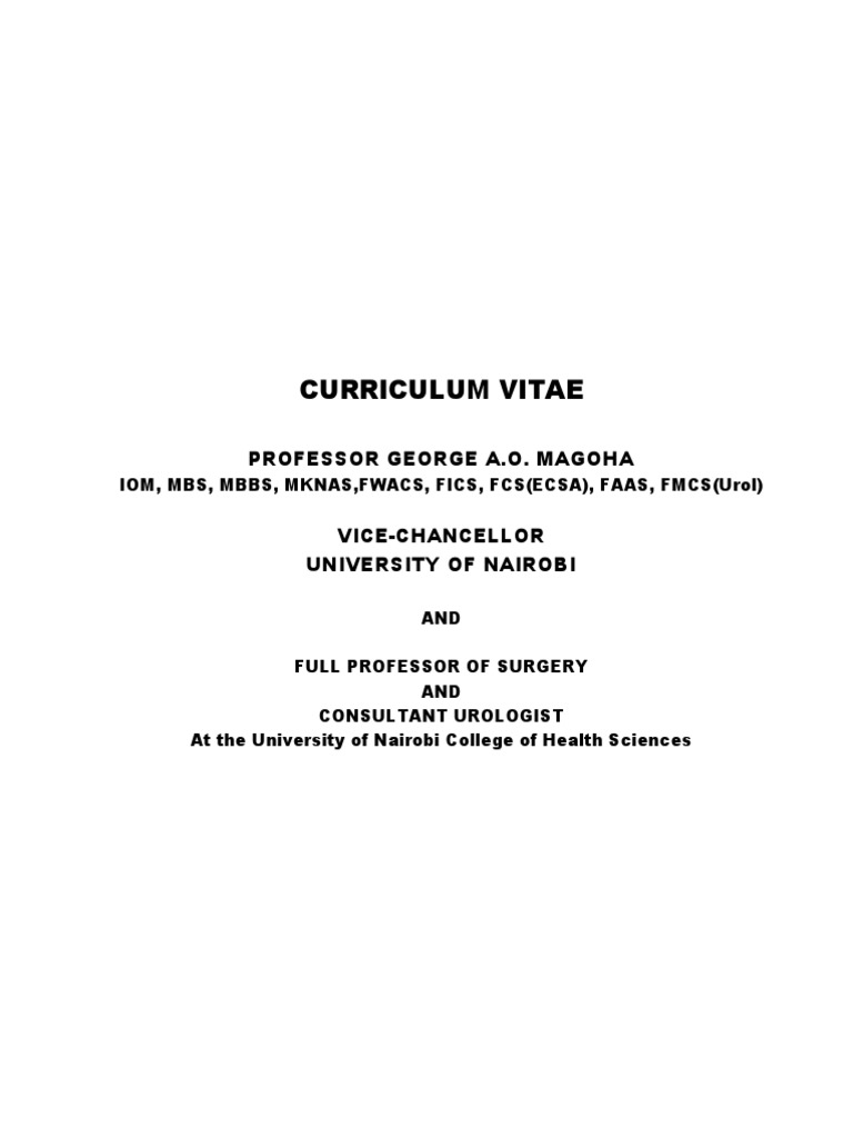 PROFESSOR GEORGE A.O. MAGOHA CV | PDF | Medical School | Medicine