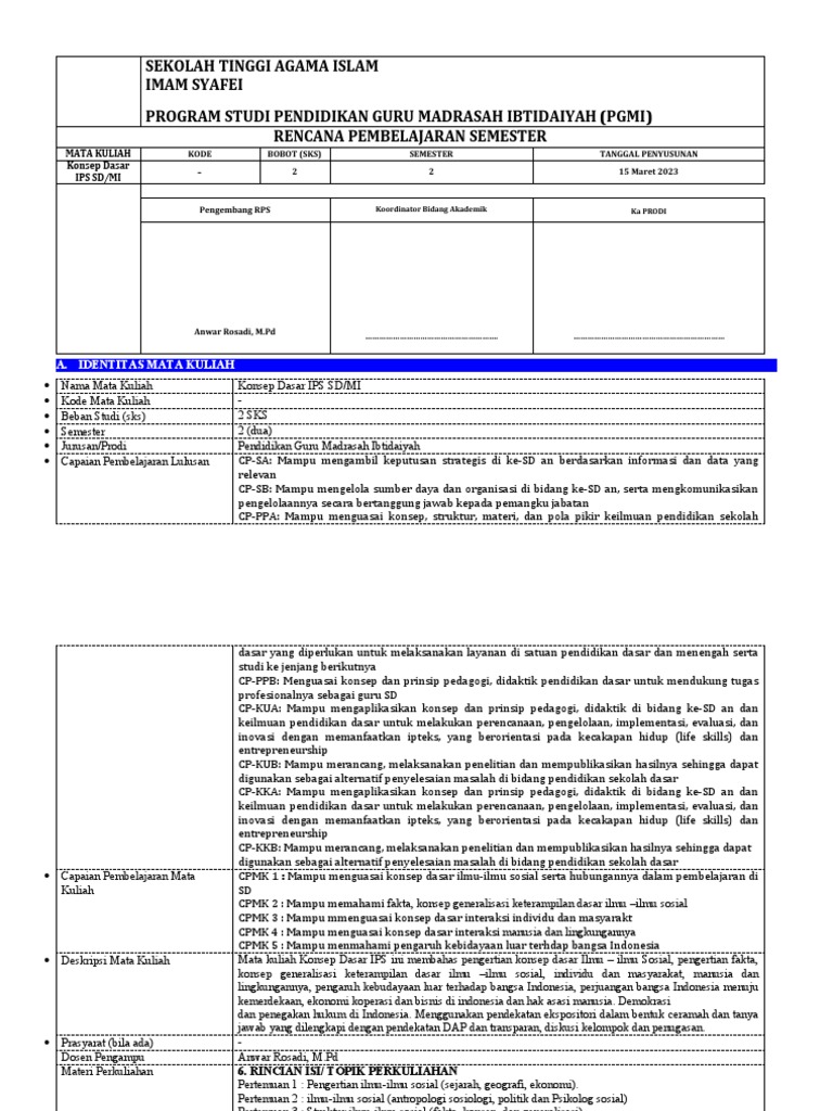 RPS Konsep Dasar Ips Format Baru | PDF | Karier & Perkembangan | Sains ...