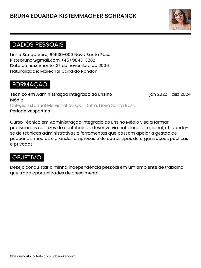 Currículo Bruna Eduarda Kistemmacher Schranck | PDF