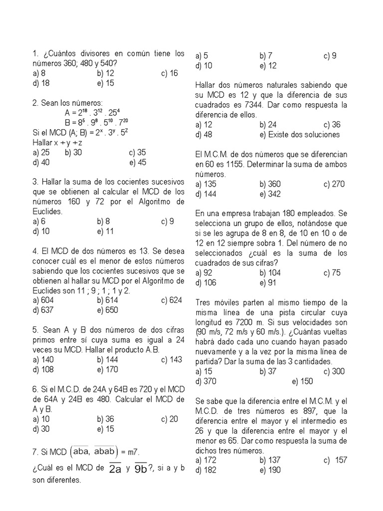 MCM y MCD | PDF | Aritmética | Matemática Elemental