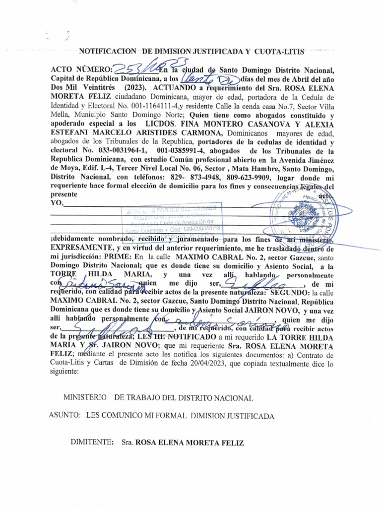 Dimision Rosa Moreta Ex Empleada Torre Hilda Maria | PDF