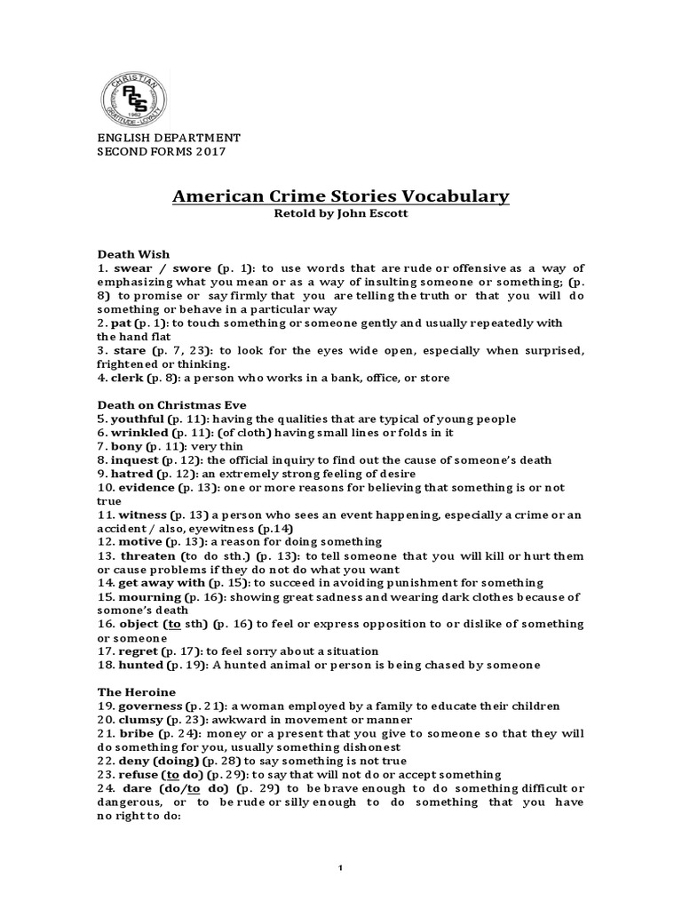 American Crime Stories Vocabulary | PDF | Witness | Robbery