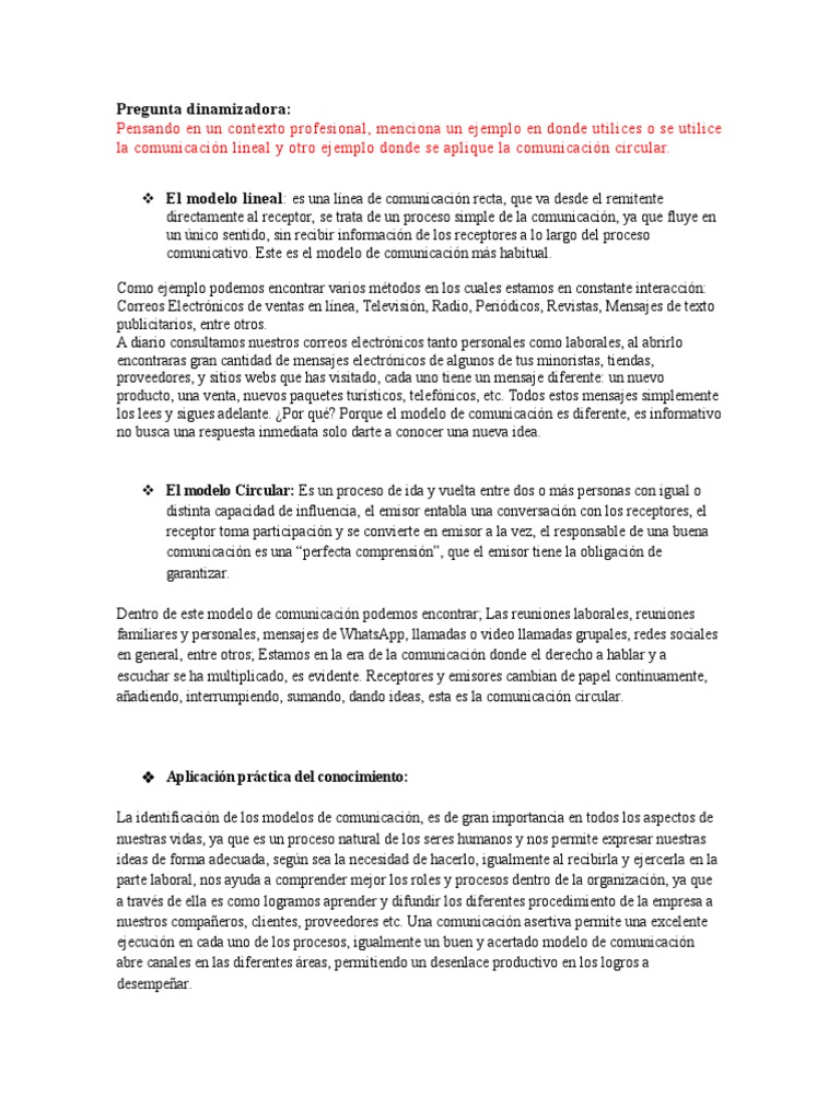 Rpta A Pregunta Dinamizadora Unidad 1 | PDF | Comunicación