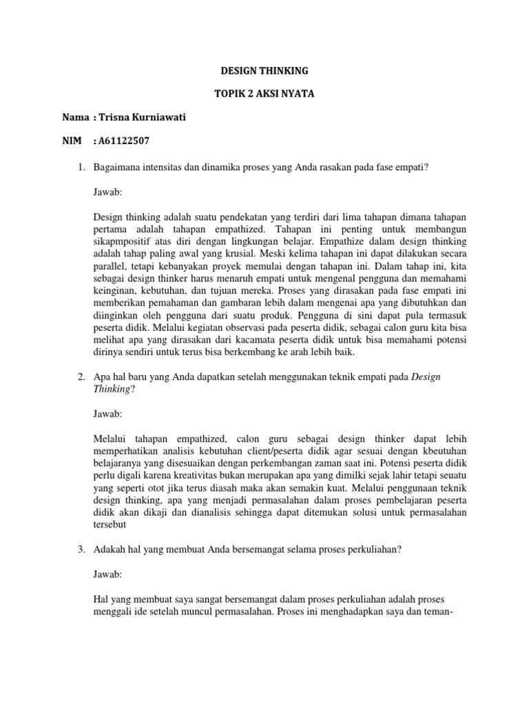 Aksi Nyata Topik 2 Design Thinking | PDF