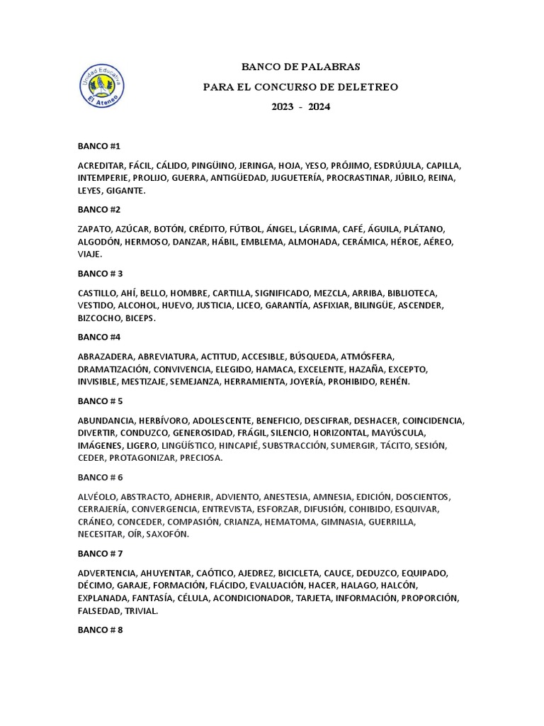 Banco de Palabras para El Concurso | PDF