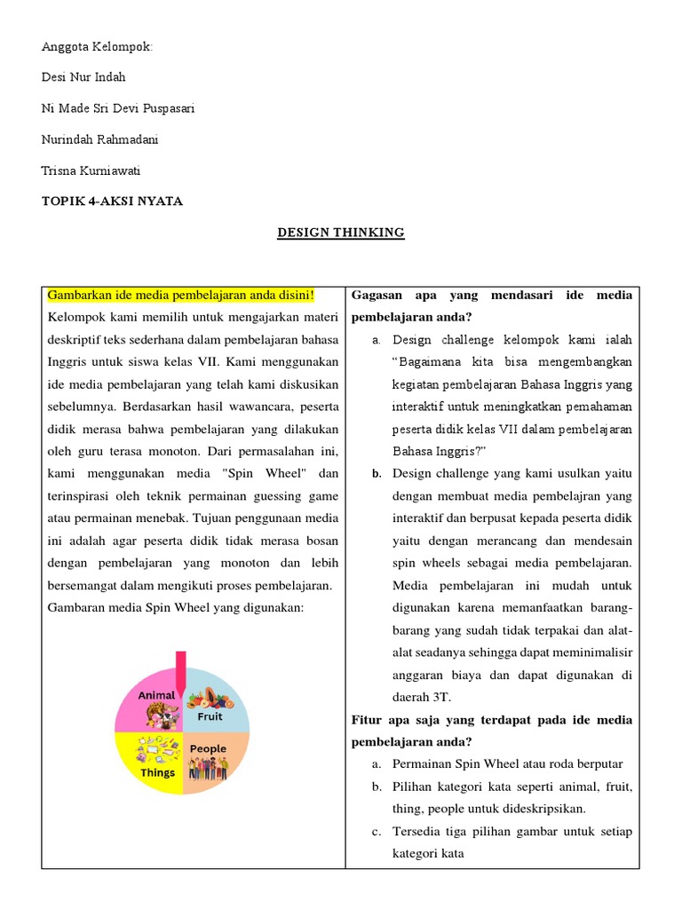 Aksi Nyata Topik 4 Design Thinking | PDF